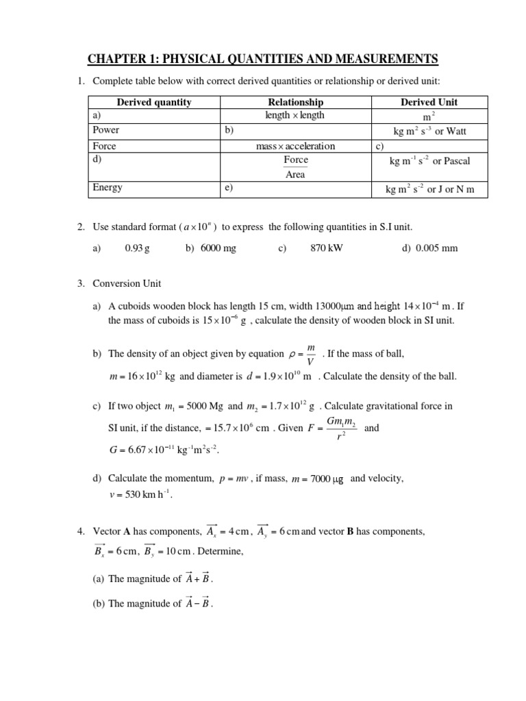 Chapter 1: Physical Quantities and Measurements: Derived Quantity ...