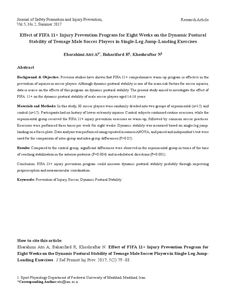 FIFA 11+ Injury Prevention Program For Eight Weeks On The Dynamic ...