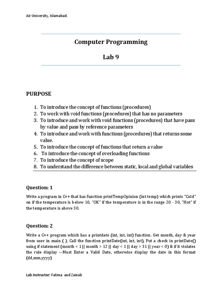Computer Programming Lab 9: Purpose | PDF | Subroutine | Area