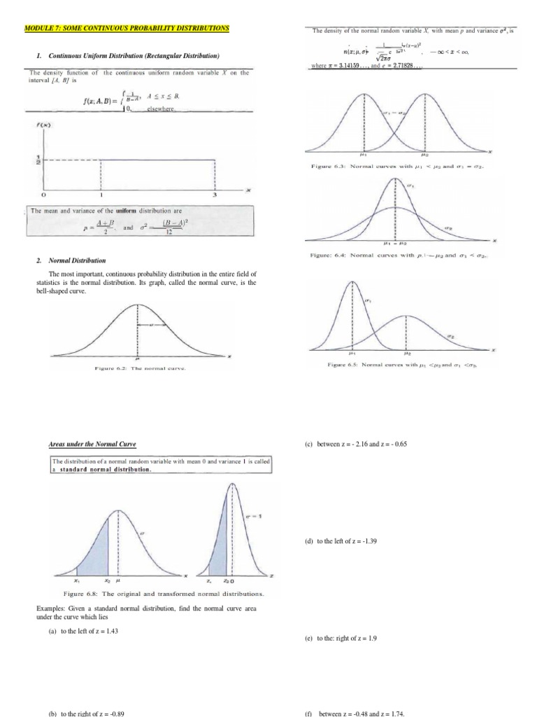 Module 7 - Continuous Probability Distributions and Areas Under Normal Curve - Math403 - 2020 ...