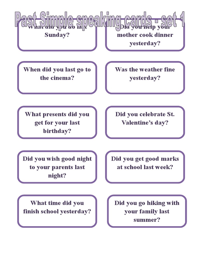 Past Simple Speaking Cards Set 1 | PDF