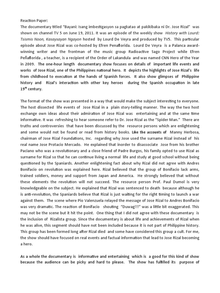 Jose Rizal Documentary Review | PDF