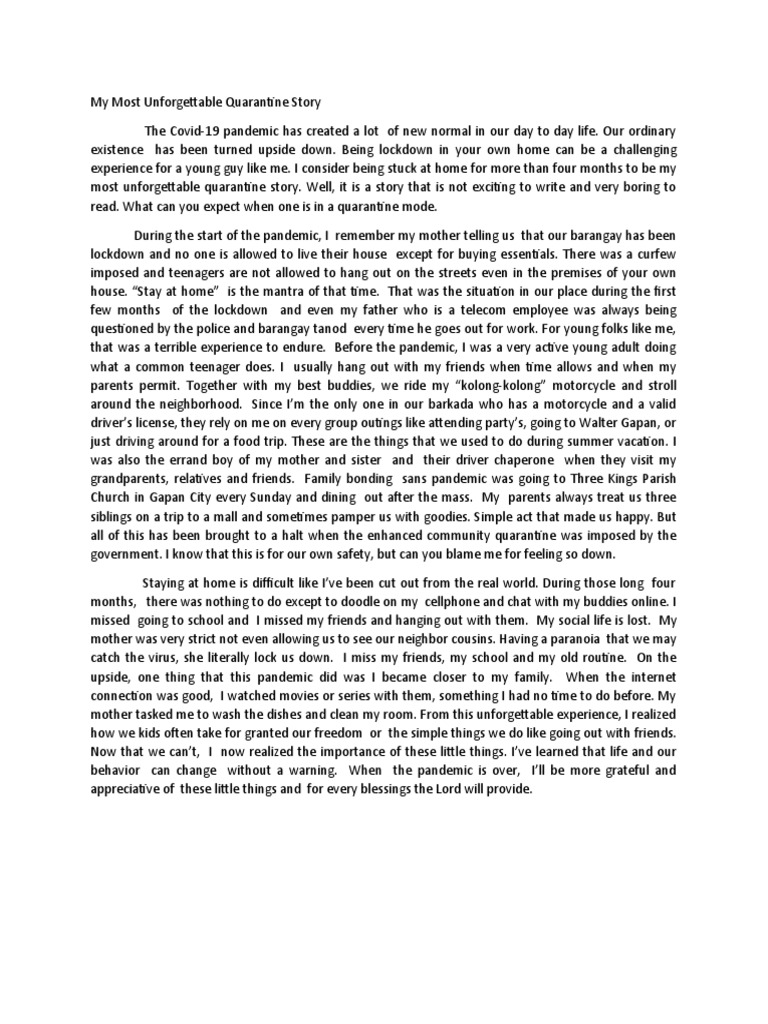 My Unforgettable Quarantine Experience | PDF