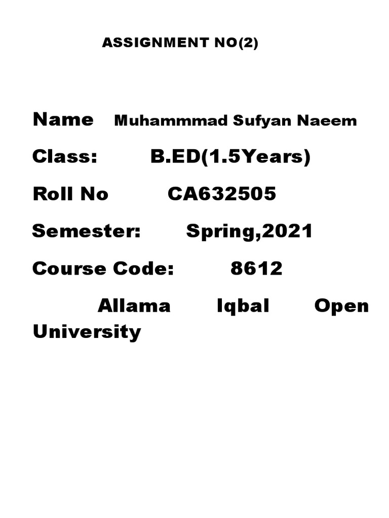 Assignment No (2) 8612-1-1 | PDF | Teachers | Teacher Education