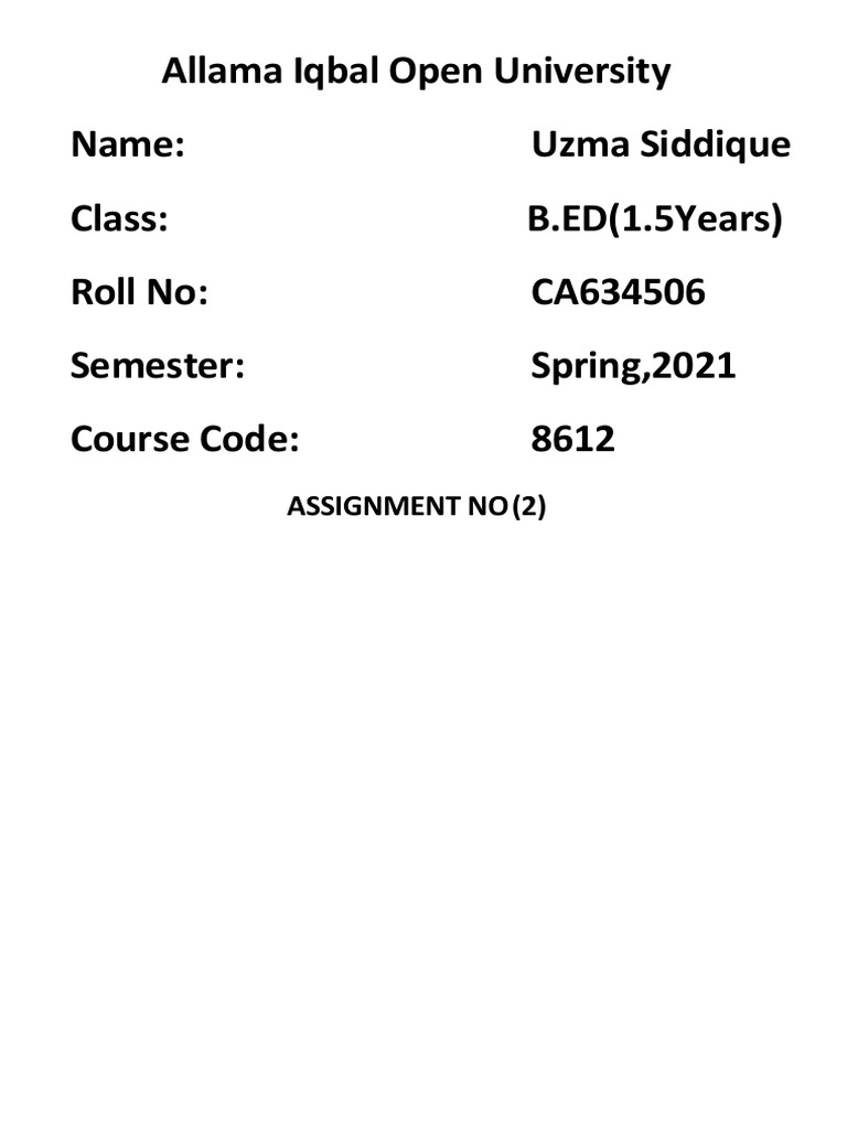 Assignment No (2) 8612-1 | PDF | Teachers | Teacher Education