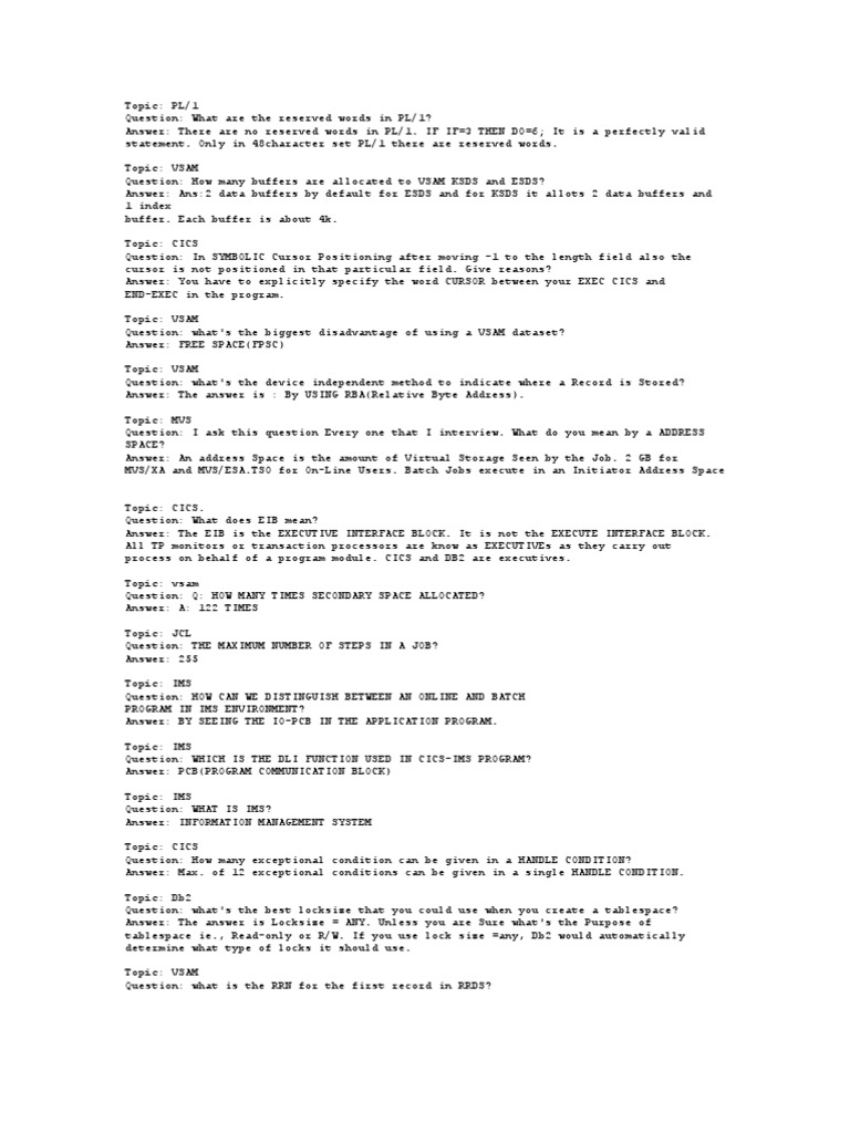 Mainframe Interview Q And A Pdf Database Index Data Management