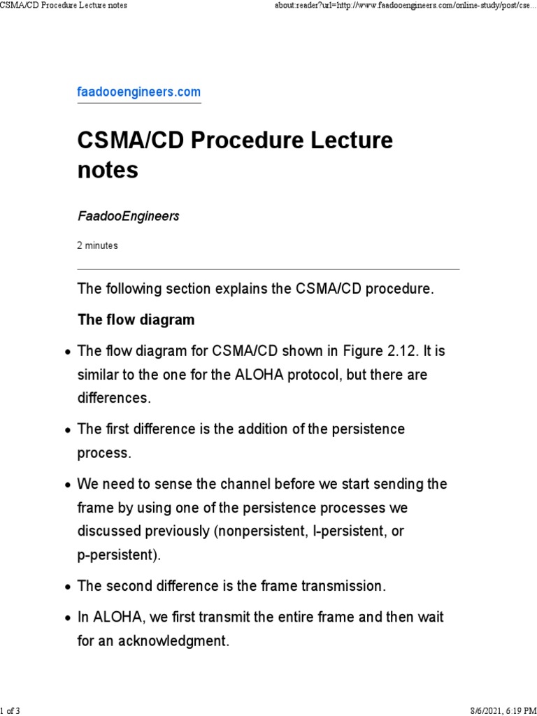 CSMA - CD Procedure Lecture Notes | PDF | Physical Layer Protocols ...
