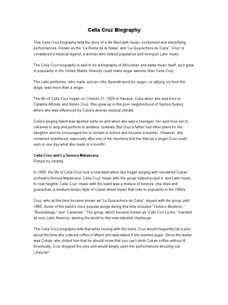 Celia Cruz Biography | PDF | Latin American Music | Cuban Music