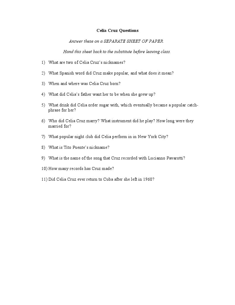 Celia Cruz: Key Facts and Questions | PDF