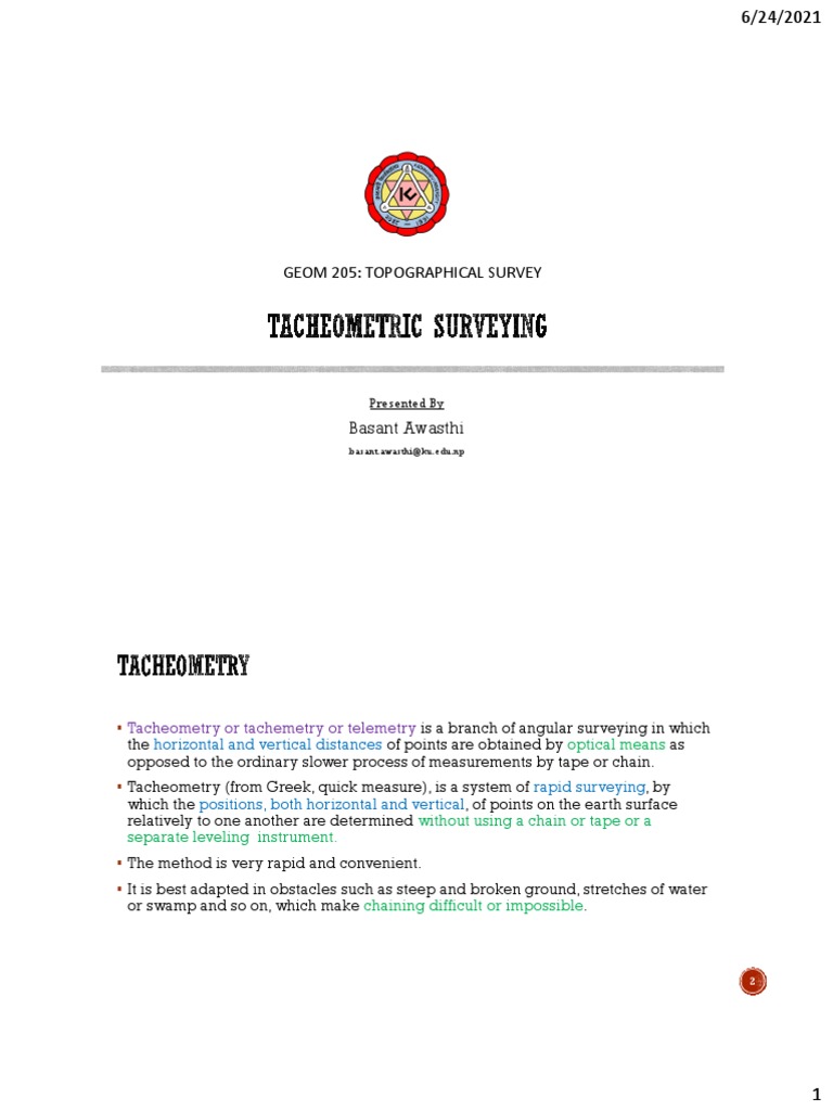 Geom 205: Topographical Survey: Tacheometry or Tachemetry or Telemetry ...