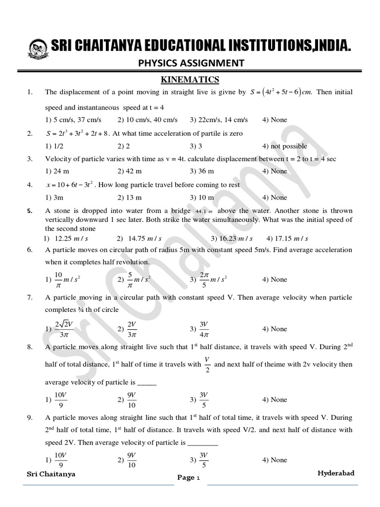 Sri Chaitanya Educational Institutions, India.: Physics Assignment ...
