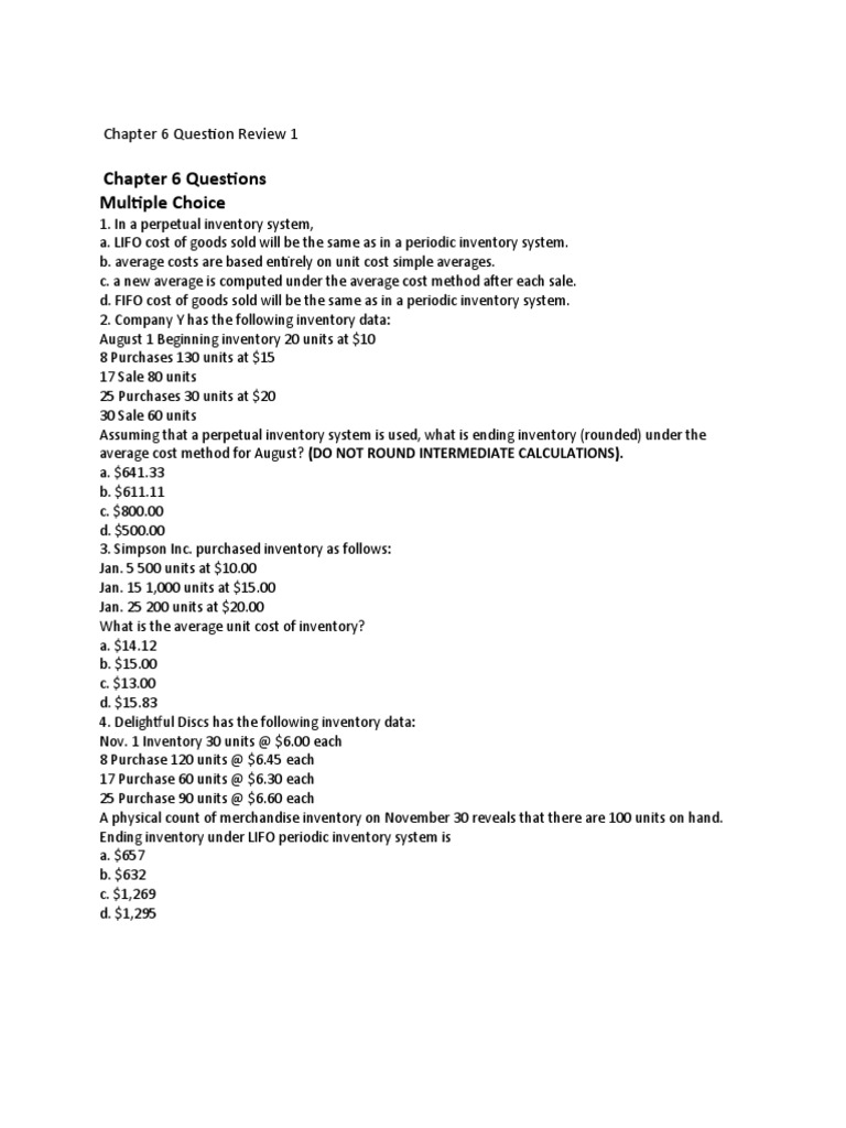 Chapter 6 Questions Multiple Choice | PDF | Business | Finance & Money ...