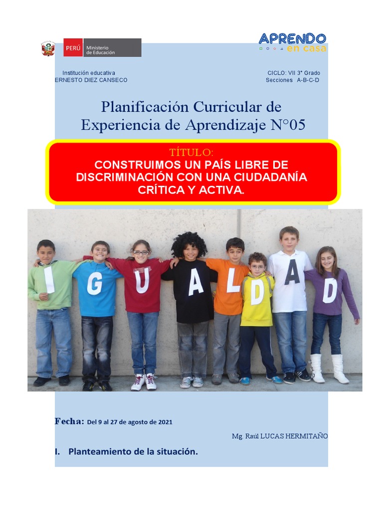 Planificación de Experiencias de Aprendizaje 05 | PDF | Aprendizaje | Evaluación