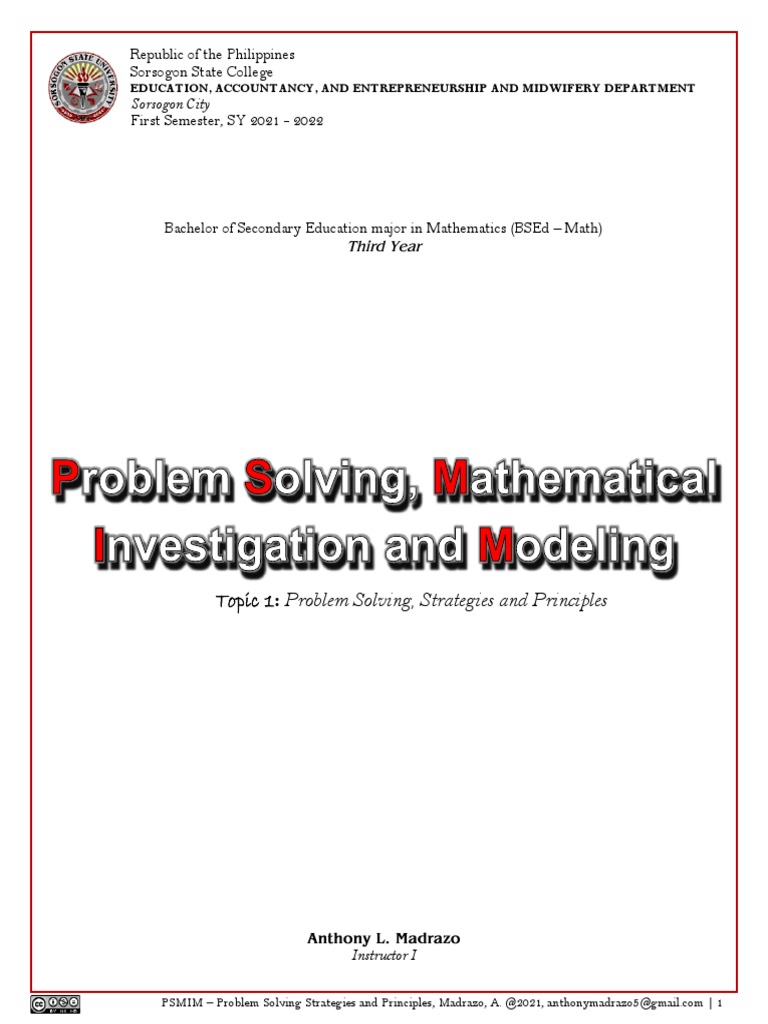 Topic 1: Problem Solving, Strategies and Principles: Sorsogon City ...