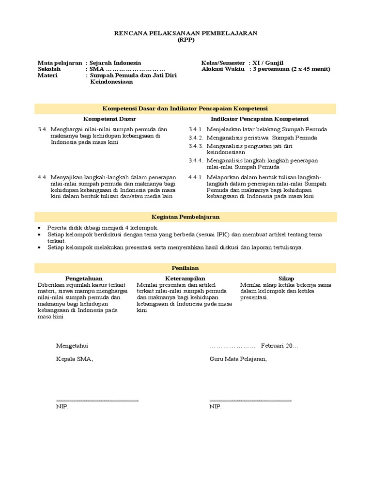 RPP BAB 4. Sumpah Pemuda Dan Jati Diri Keindonesiaan | PDF | Karier & Perkembangan | Kajian ...