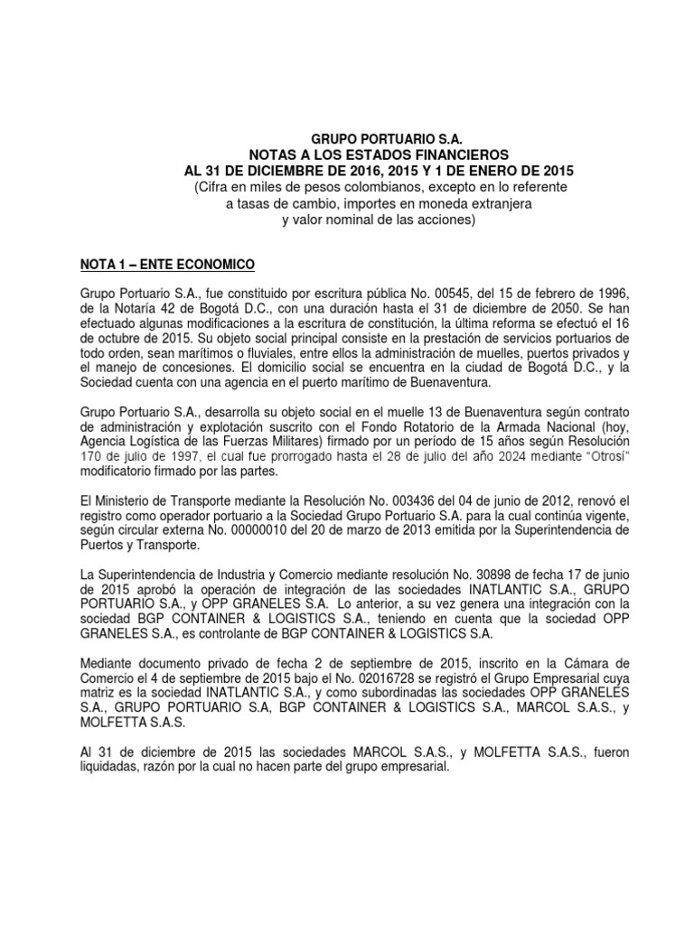 Notas A Los EEFF GP 2016 | PDF | normas internacionales de INFORMACION FINANCIERA | Contabilidad