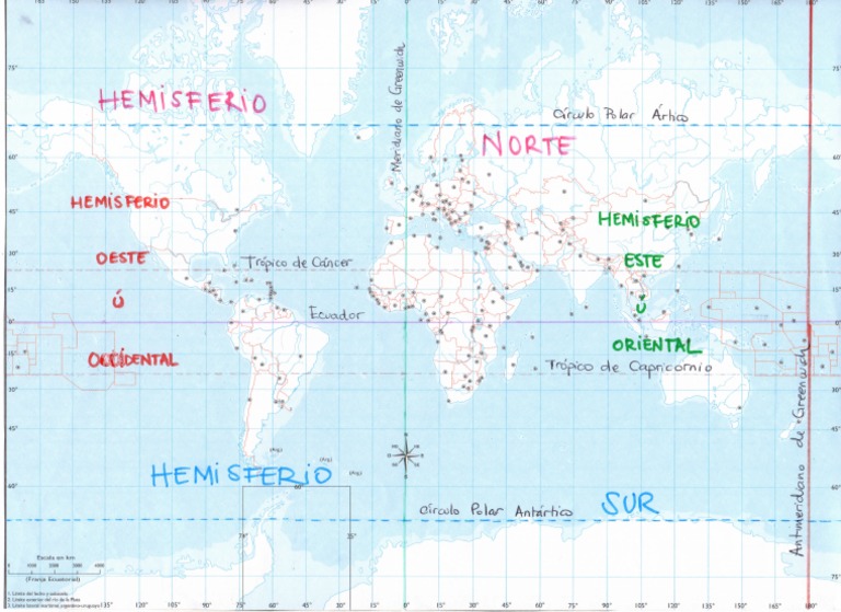 Mapa Paralelos, Meridianos, Hemisferios | PDF