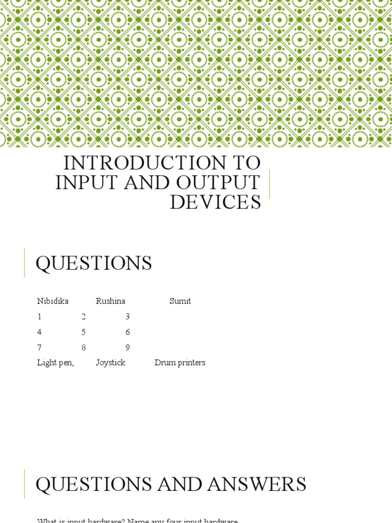 Input/Output Devices Q&A Guide | PDF | Games & Activities | Computers