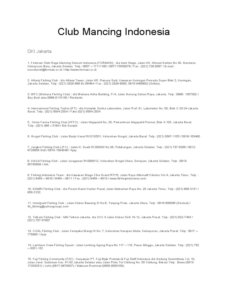 Club Mancing Indonesia Guide | PDF | Jakarta | Indonesia