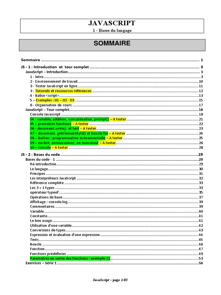 Javascript 01 Les Bases | PDF | JavaScript | Ajax (Programmation)