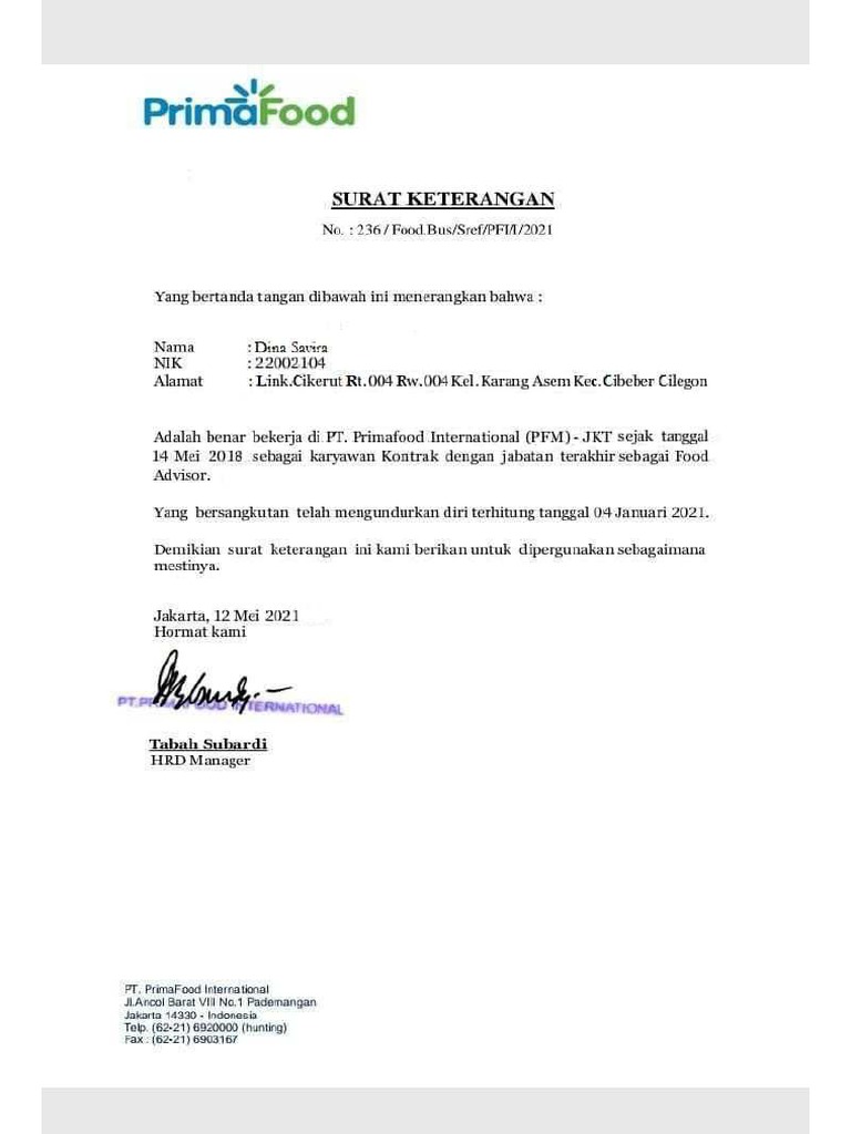 Paklaring Prima | PDF