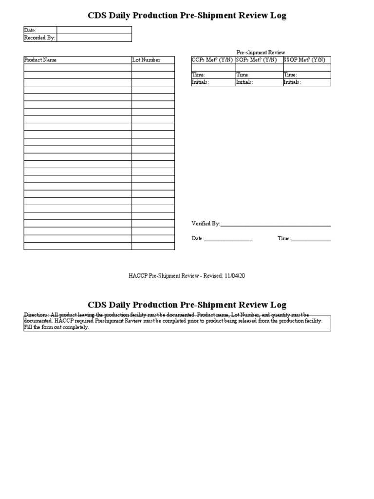 Pre-Shipment Review Log Template | PDF | Finance & Money Management