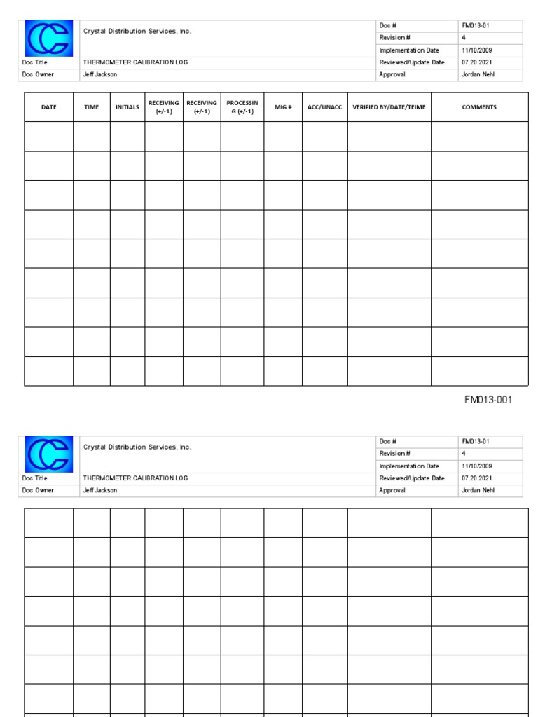 Fm013 Thermometer Calibratioin Log | PDF | Metrology | Scientific ...