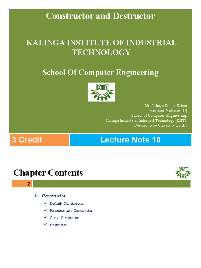 Constructor And Destructor Kalinga Institute Of Industrial Technology School Of Computer