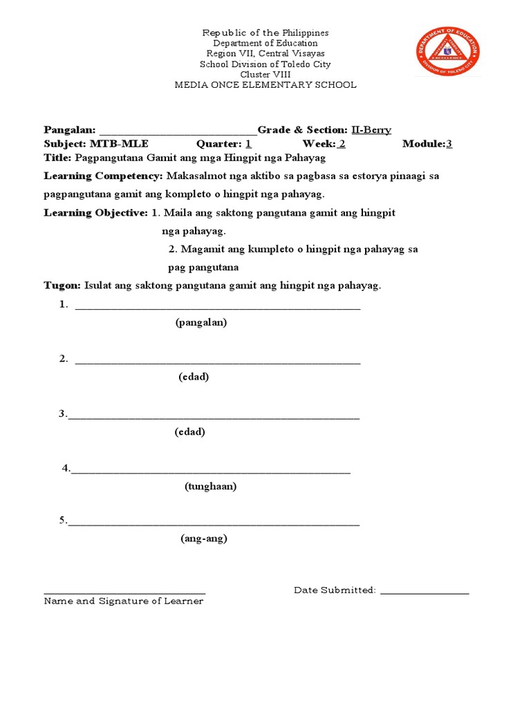 Activity Sheets MTB MLE Week1 Mod 1 | PDF