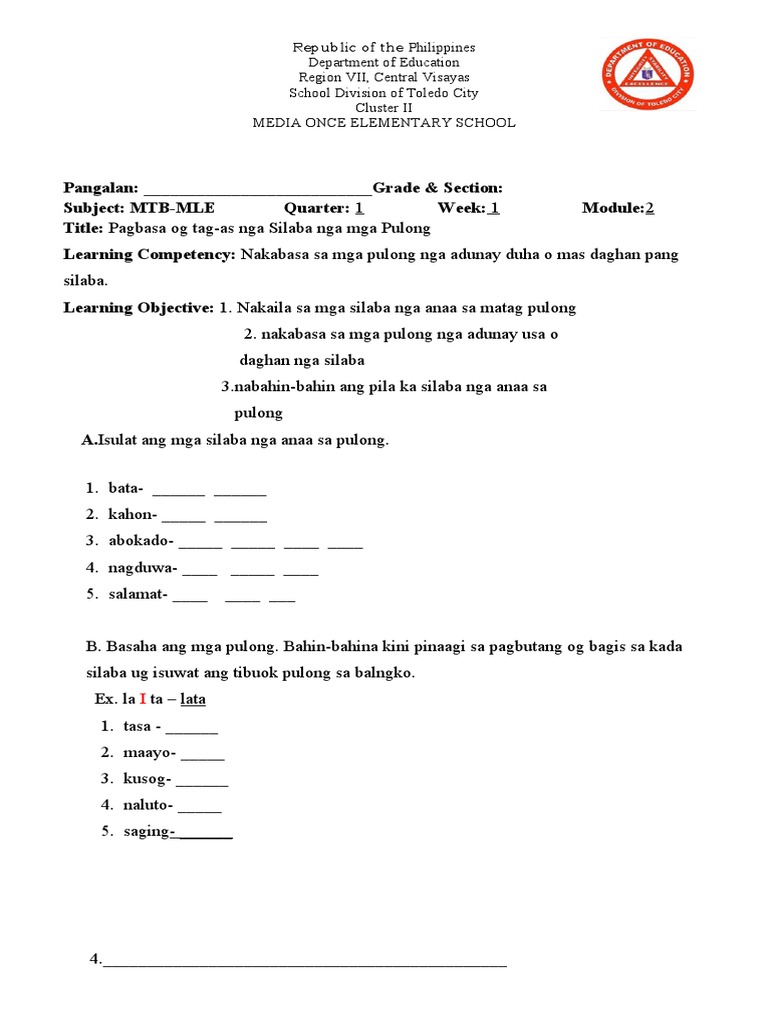 Activity Sheets MTB MLE Week1 Mod 2 | PDF