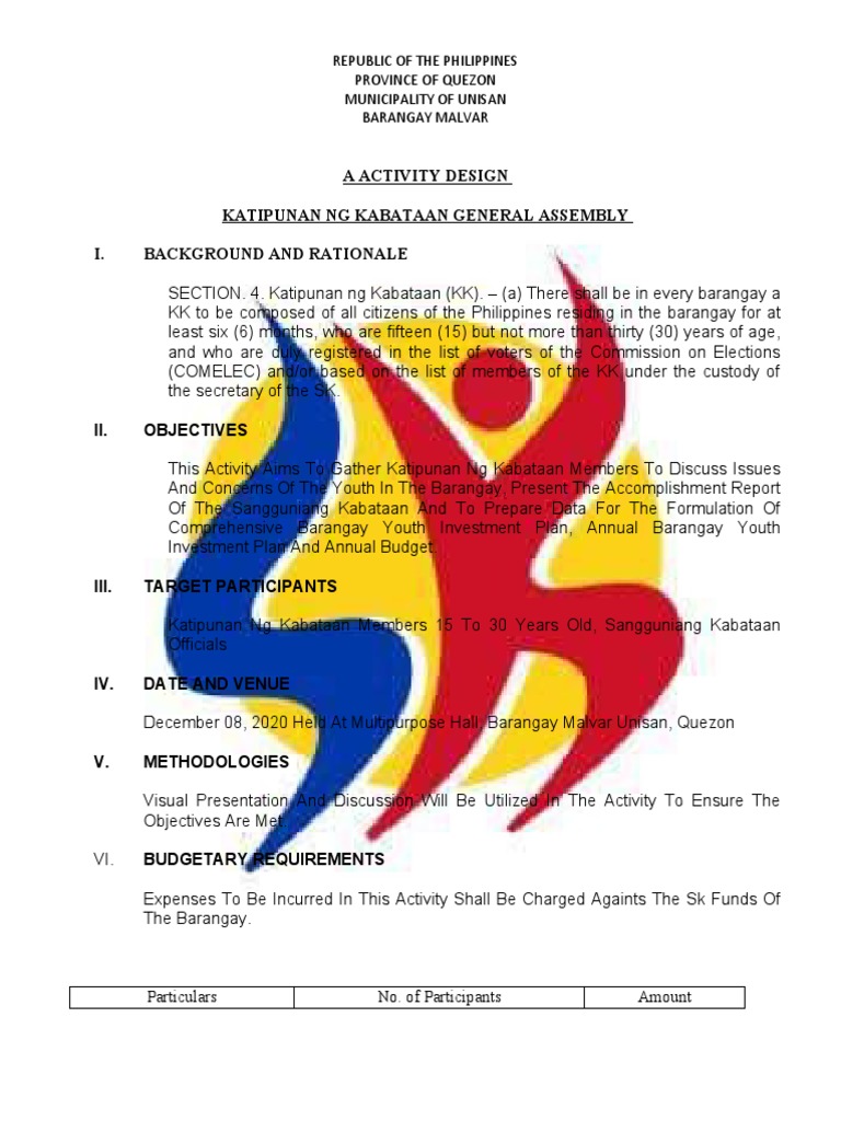 A Activity Design Katipunan NG Kabataan General Assembly I. Background ...