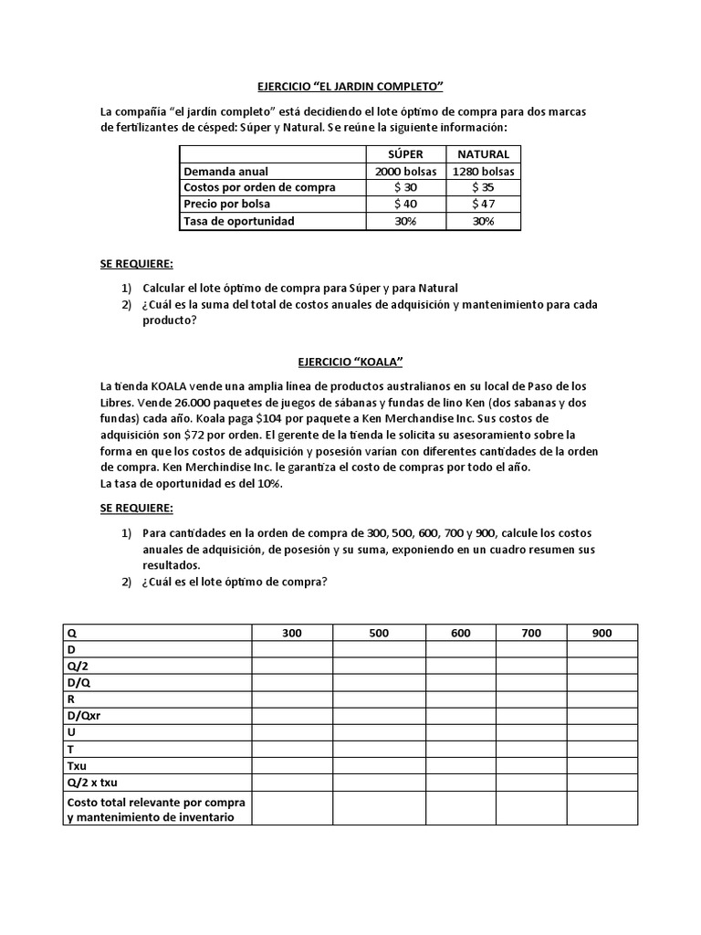 Ejercicios Lote Óptimo | PDF | Economias
