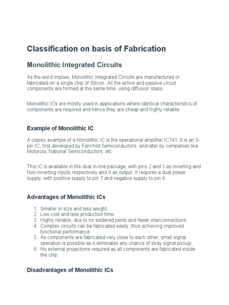Classification On Basis of Fabrication | PDF | Integrated Circuit ...
