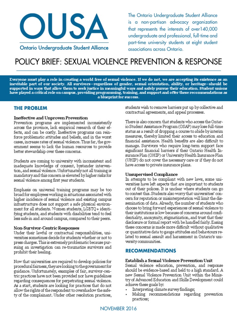 Policy Brief: Sexual Violence Prevention & Response: The Problem | PDF ...