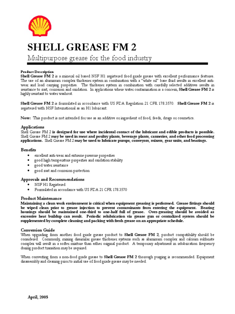 Shell Food Industry FM GREASE 2 | PDF | Lubricant | Materials