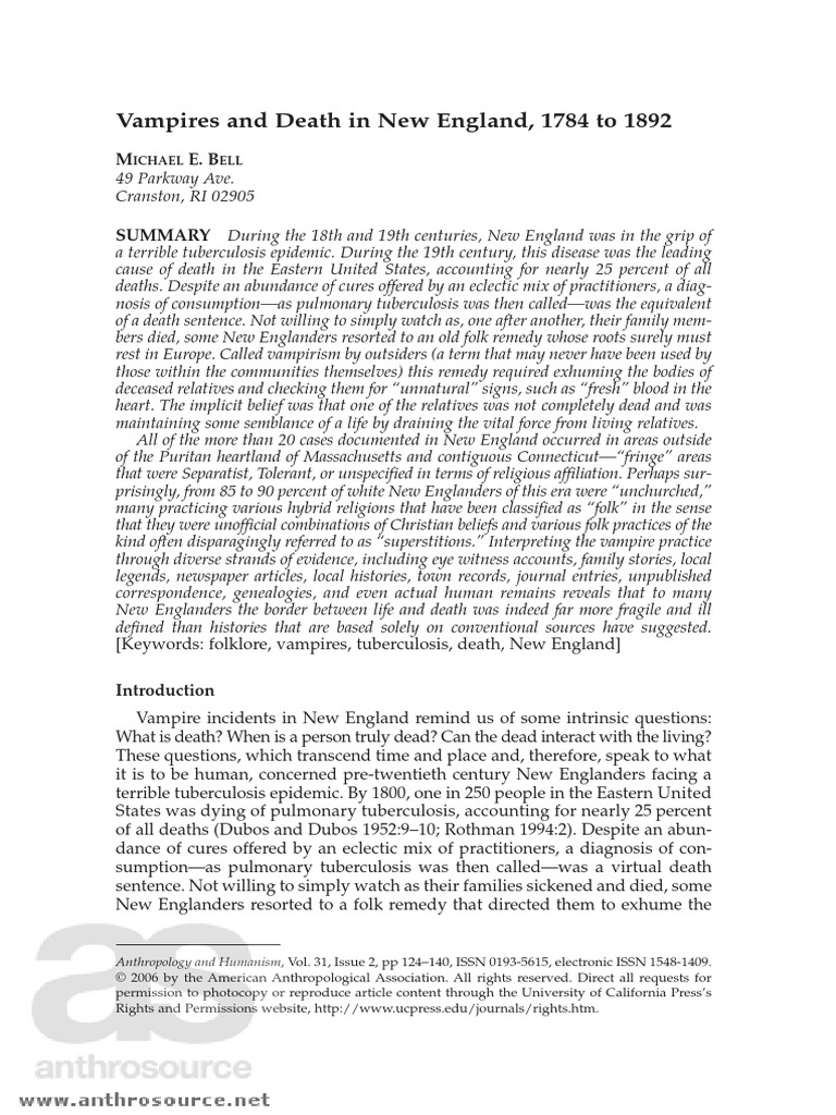 Vampires and Death in New England, 1784 To 1892 | PDF | Vampires | Death
