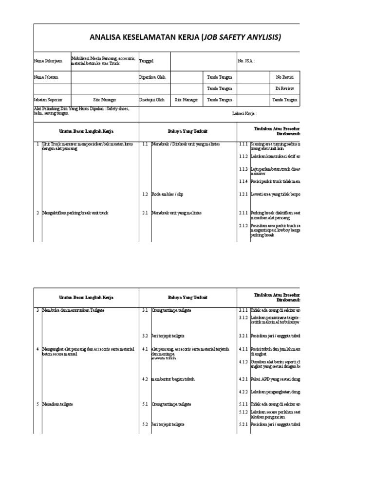 JSA Mobilisasi Alat Pancang Ke Lowboy | PDF