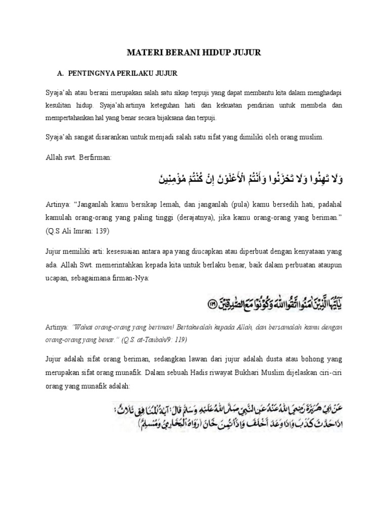 Materi Berani Hidup Jujur | PDF | Agama & Spiritualitas