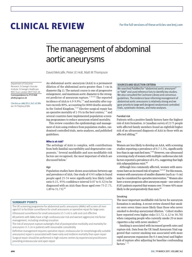 The Management of Abdominal Aortic Aneurysm | PDF | Health Sciences ...