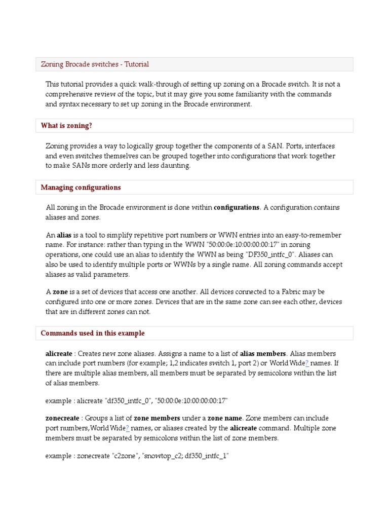 Brocade Zoning Basic Commands | PDF | Computer Networking | System Software
