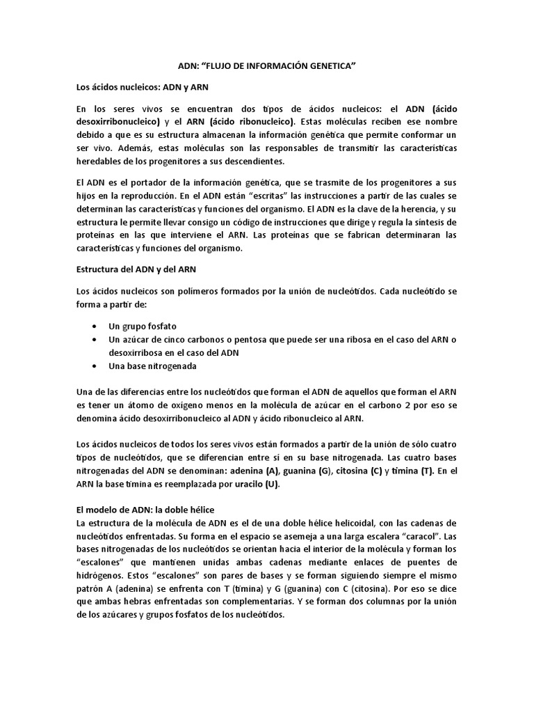ADN, ARN, Proteínas | PDF | Rna | Adn