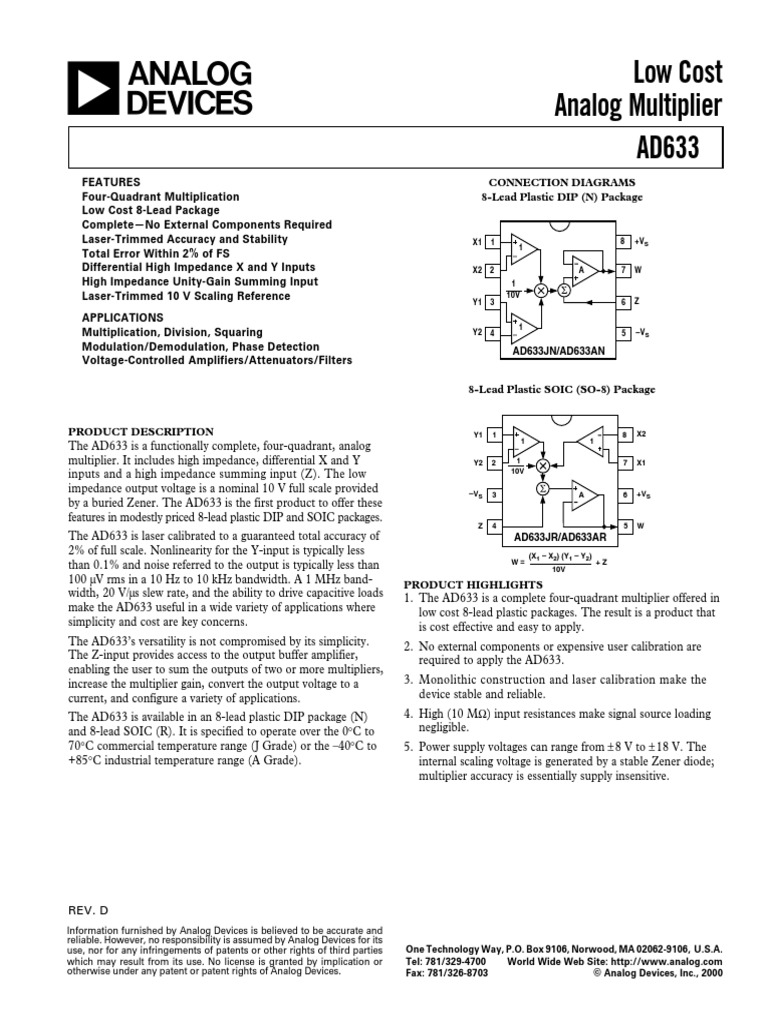 AD633 Multiplier and More | PDF | Amplifier | Power Supply