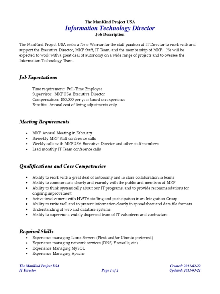 IT Director Job Description | Apache Http Server | Php