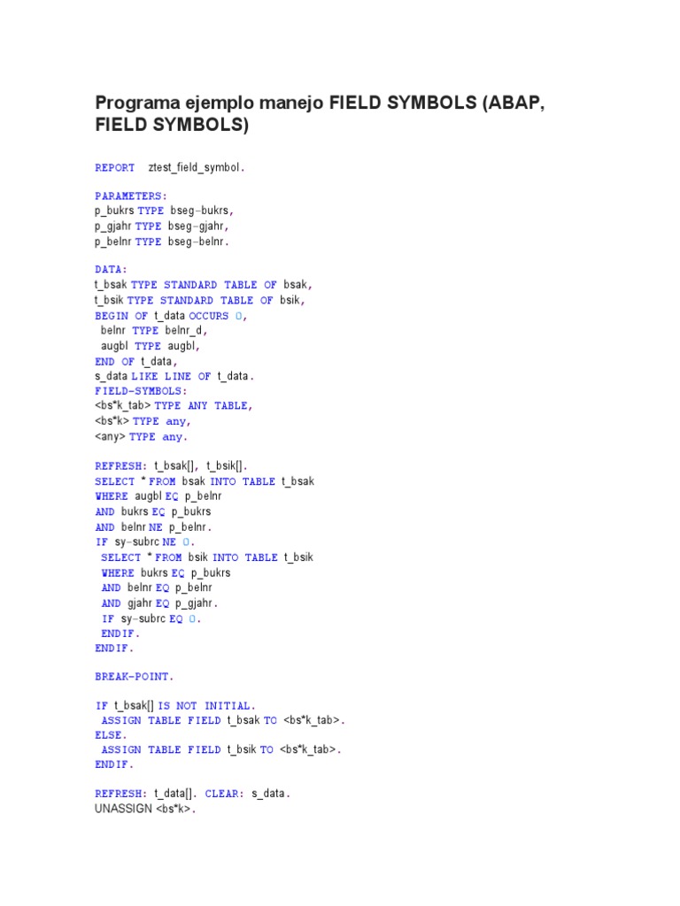 ABAP Field Symbols Example Program | PDF | Technology & Engineering