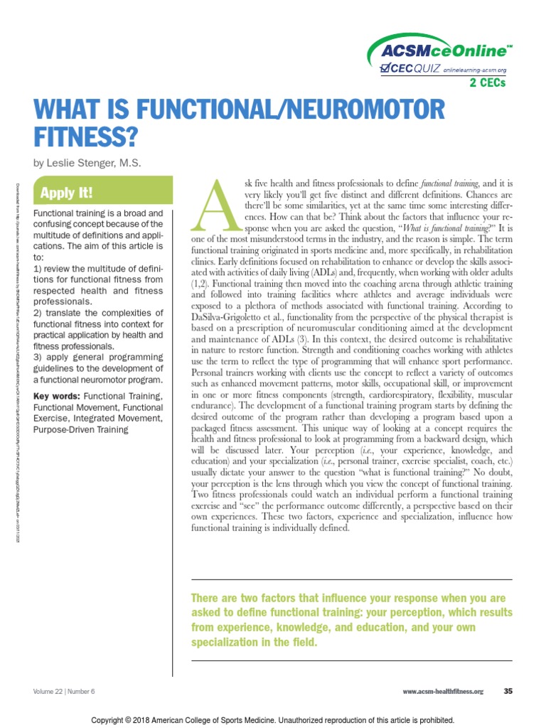 What Is Functional/Neuromotor Fitness?: Apply It! | PDF | Physical ...