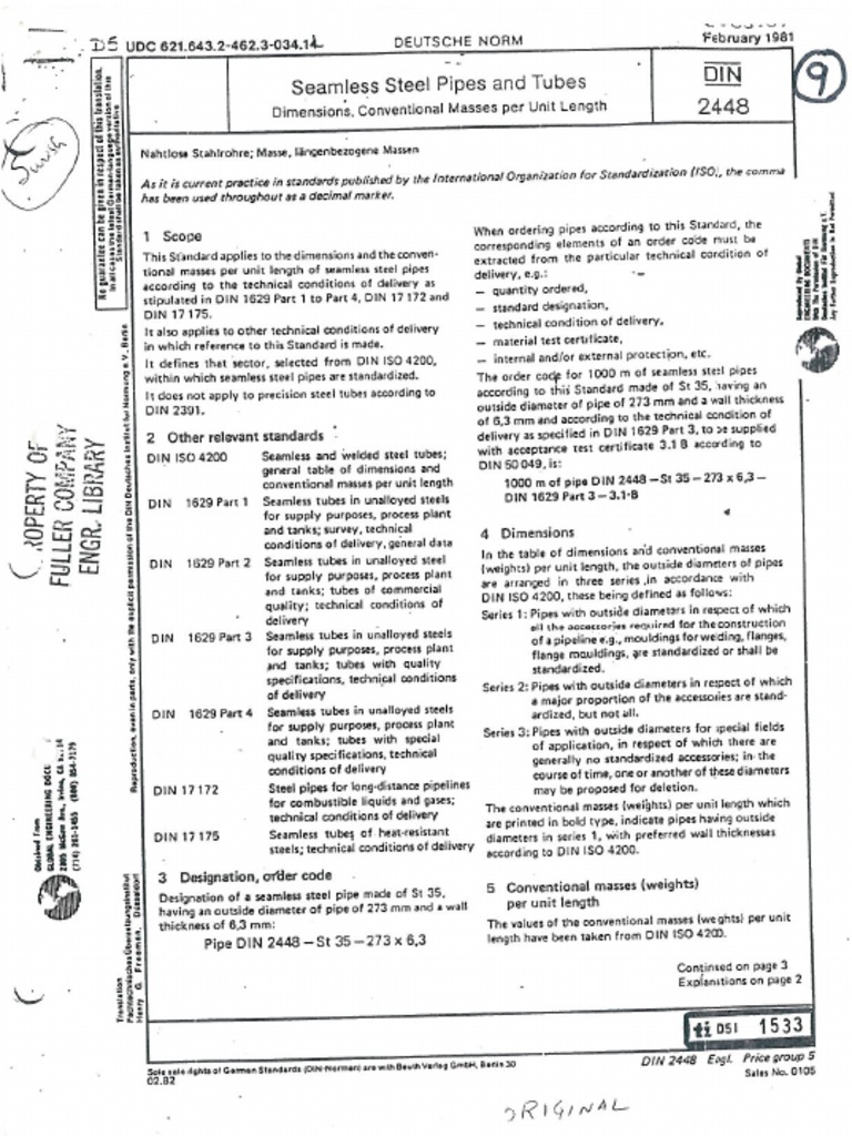 Din 2448 Seamless Steel Pipes - Tubes | PDF