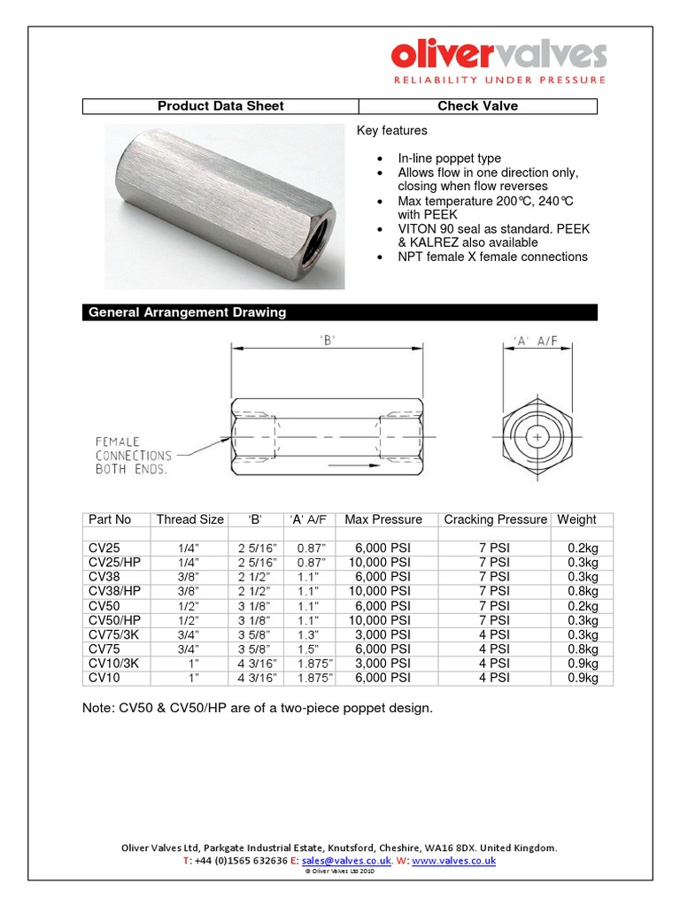 Product Data Sheet Check Valve: General Arrangement Drawing | PDF ...