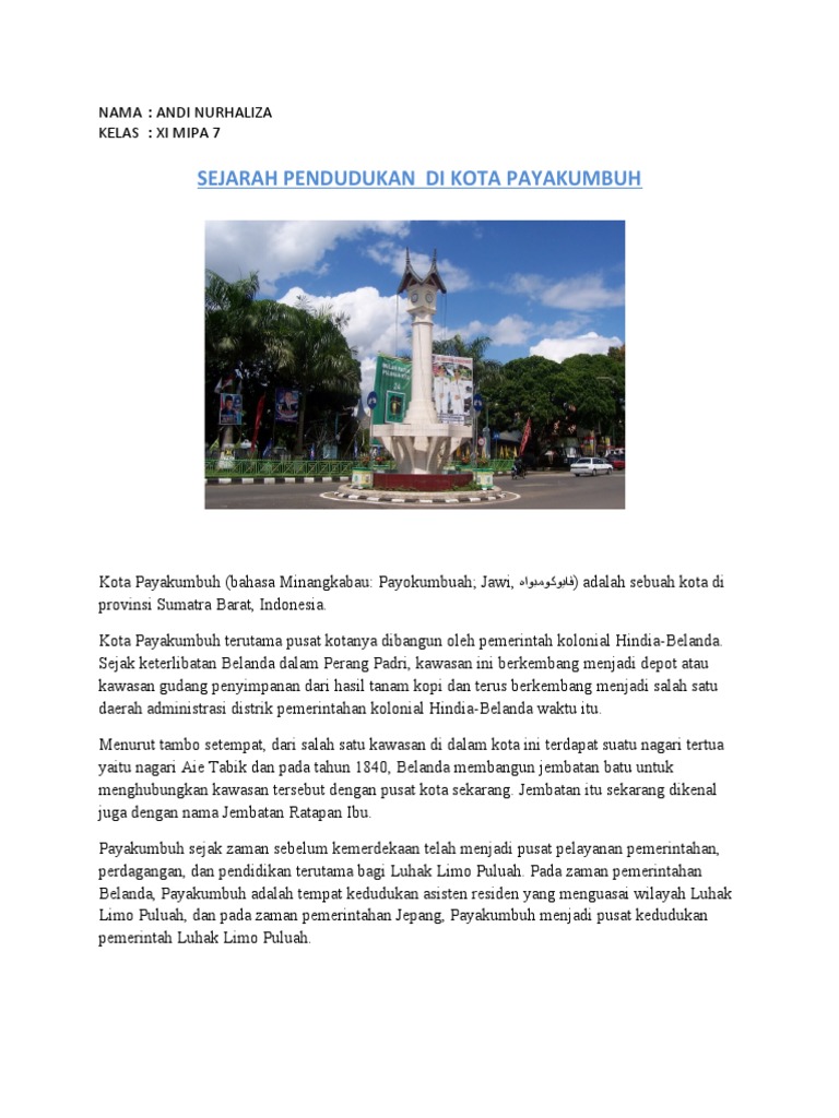 Kota Payakumbuh Sejarah Xi | PDF