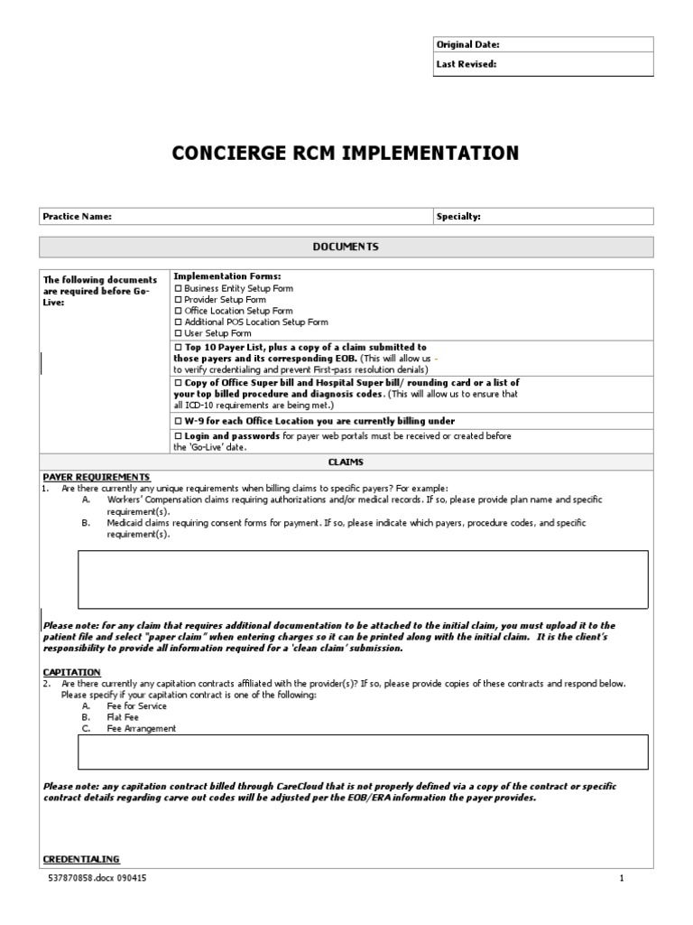 Concierge RCM Implementation: Documents | PDF | Payments | Medical Record