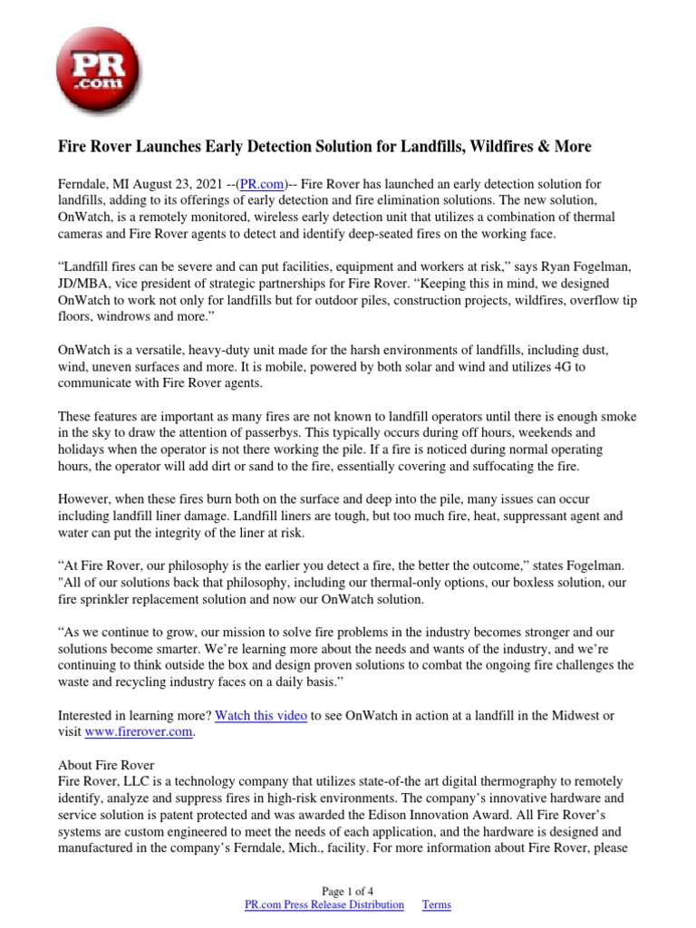 Fire Rover Launches Early Detection Solution For Landfills, Wildfires ...